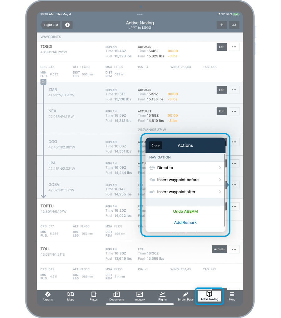 ForeFlight - Active Navlog
