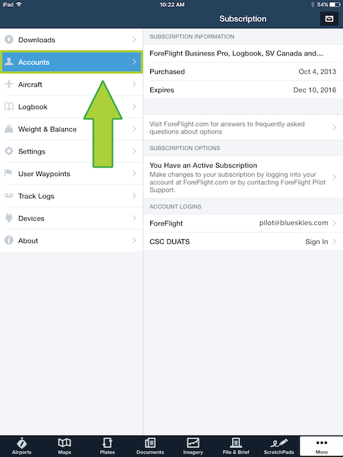 ForeFlight - Signing Out of ForeFlight Mobile