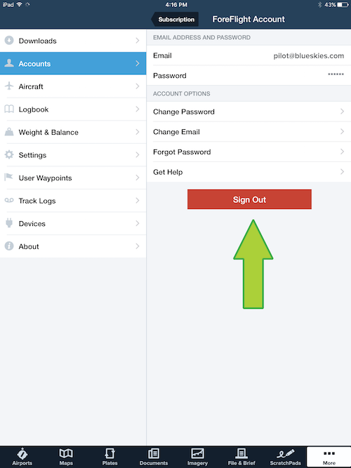 ForeFlight - Signing Out of ForeFlight Mobile